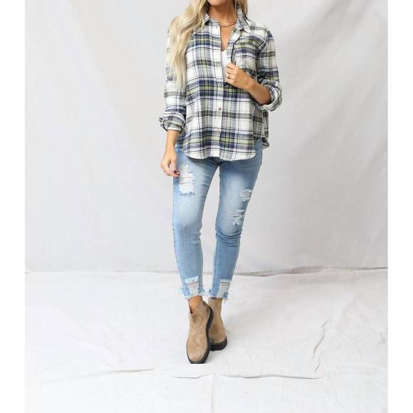 Love Tree | Tops | New Love Tree Flannel Plaid Top In Navy | Poshmark